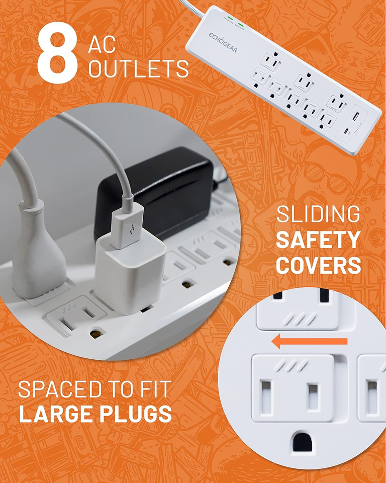 8 Outlet Extender Multi Plug Wall Plug Adapter Surge Protector Power ...