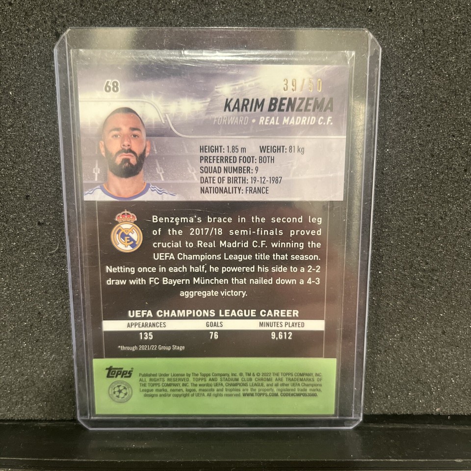 Karim Benzema 2021-22 Topps Stadium Club Chrome UCL GOLD REFRACTOR #'d ...
