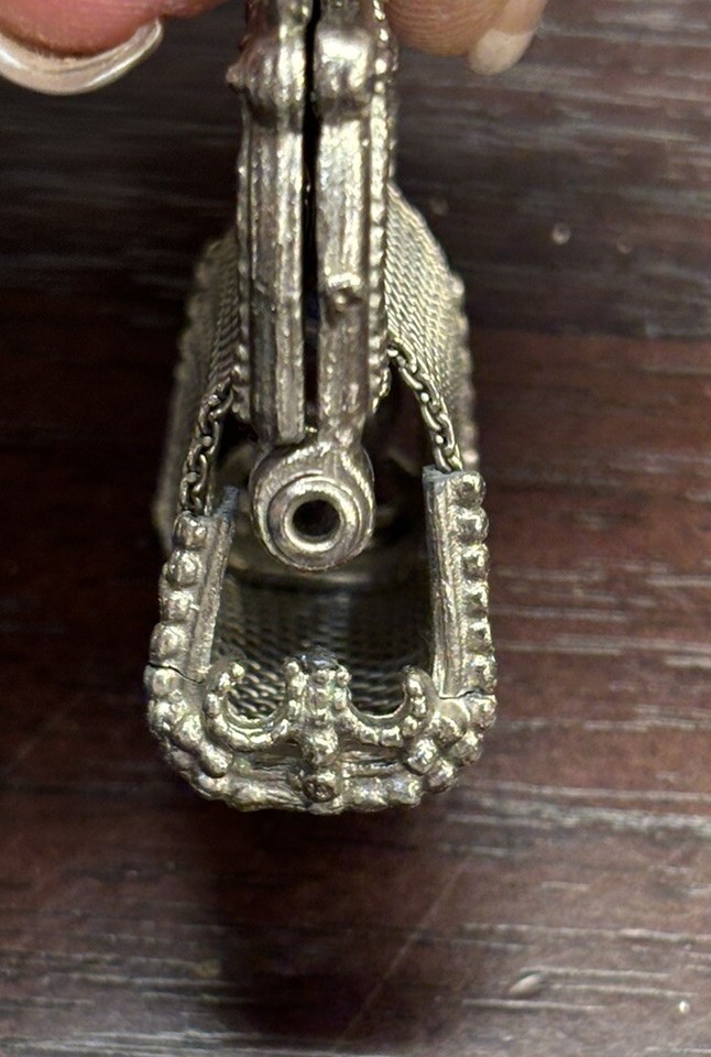 Vintage Victorian Ornate Silvertone Chatelaine Mesh Coin Purse on Chain ...