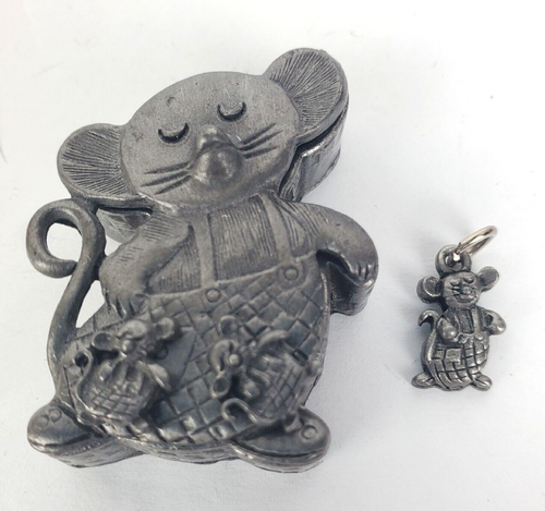 Vintage Torino Pewter Mouse Mice Necklace Charm Brooch Earrings ...