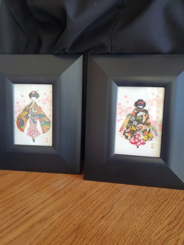 JAPANESE Art Picture GEISHA GIRL Framed Dressed in SILK 3-D Kimono ...