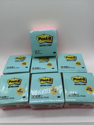 (7) Post It Notes Cube 3x3in Ultra Bright 400/500 Sheets Pink Blue ...