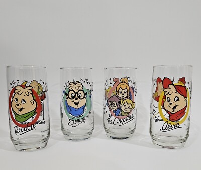 4 Vtg 1985 Hardee's Alvin And The Chipmunks Glass Tumblers Alvin ...