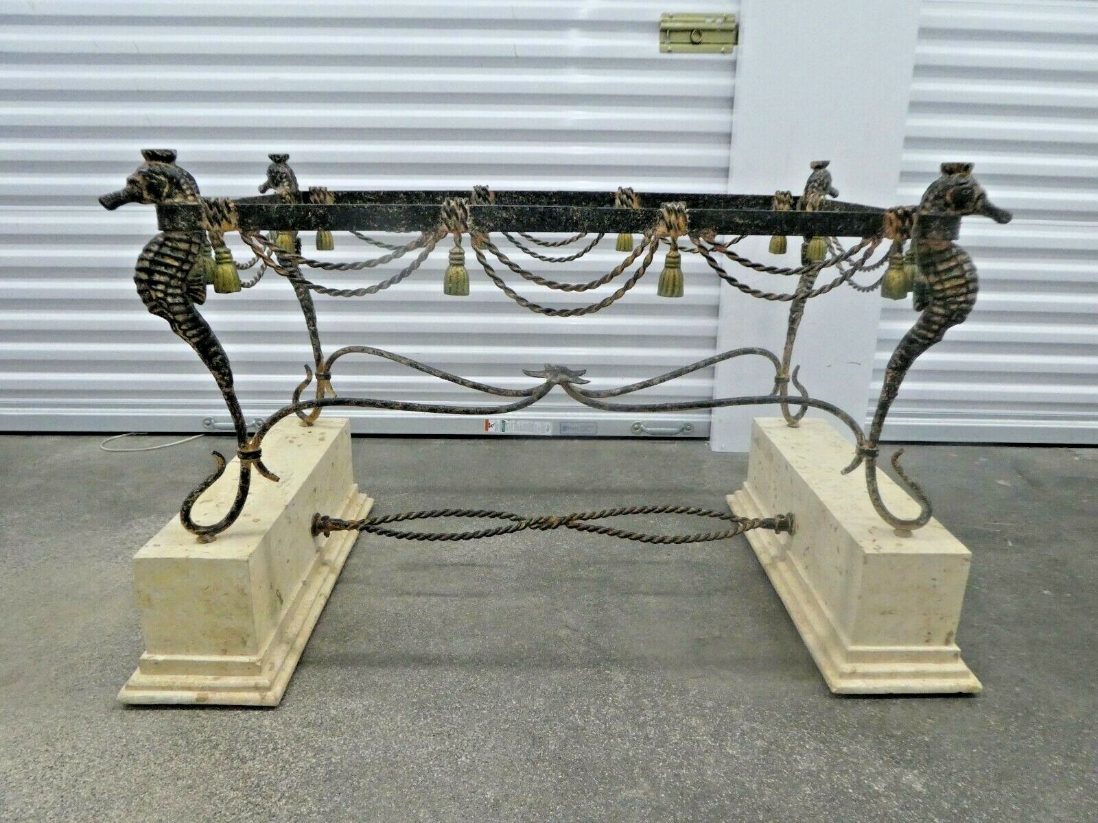 WROUGHT IRON SEAHORSE AND STARFISH CONSOLE TABLE ON TERRAZZO PLINTHS | eBay