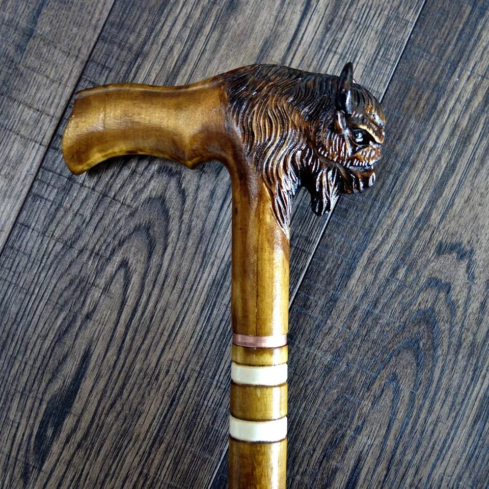 Walking Stick Cane Wooden Walking Cane Handmade Hand Carving Bison ...