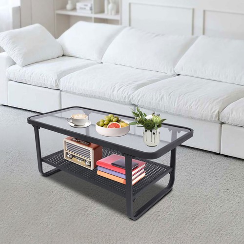 Modern Coffee Table, Rectangle Coffee Table with Glass Top, Storage ...