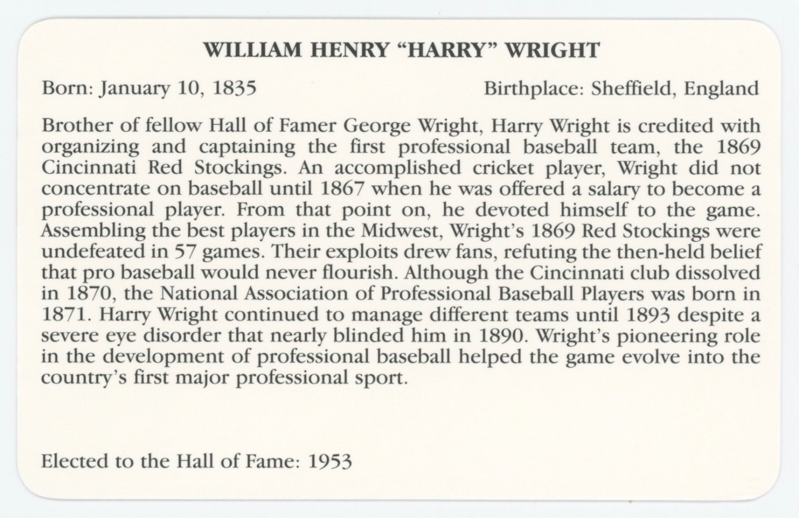 Harry Wright - 1995 Fax Pax Baseball's Hall of Famers - HTF | eBay