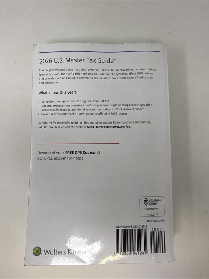 U.S. Master Tax Guide 2026, Paperback by Wolters Kluwer. 109th Edition ...