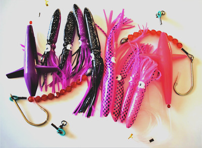 2 SETS DAISY CHAIN BAIT RIG BIRD TUNA MARLIN TROLLING FISH LURES-PURPLE ...