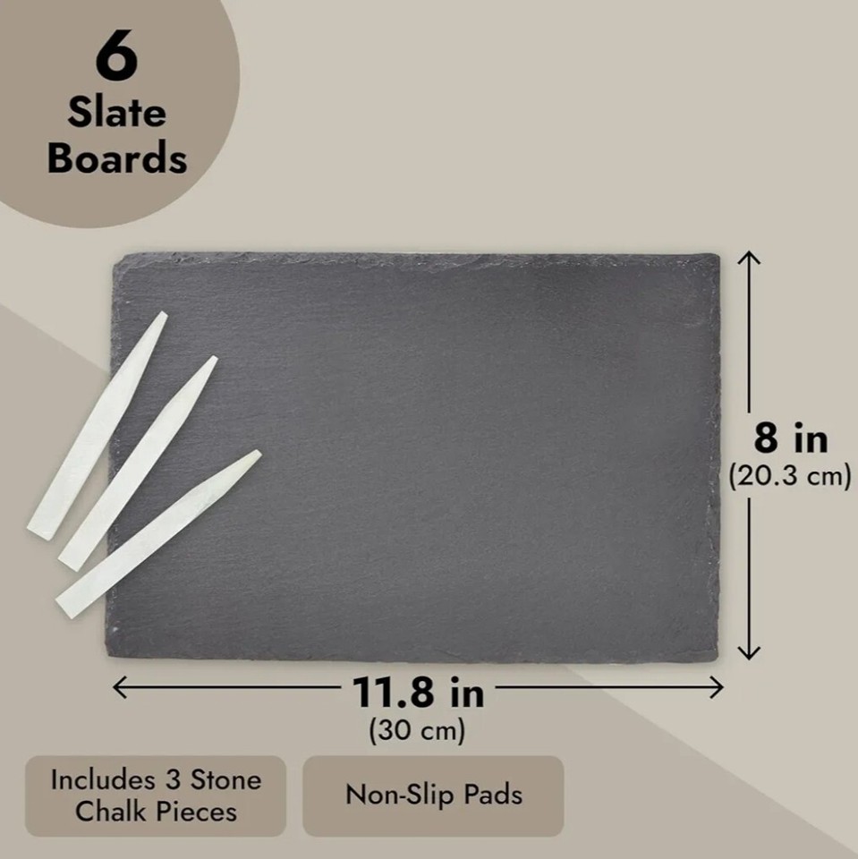 6 Pieces Slate Cheese Board, 12" X 8" Black Charcuterie Boards Natural ...