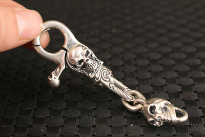 46g Used 925 Silver Hand Carved skull cool statue key rings collectable ...
