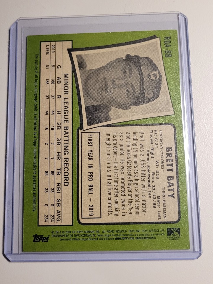 2019 Topps Heritage Brett Baty Rookie Auto | eBay