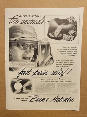 NOSTALGIC Print Ad Advertisement 1946 Bayer Aspirin Hummingbird Happens ...