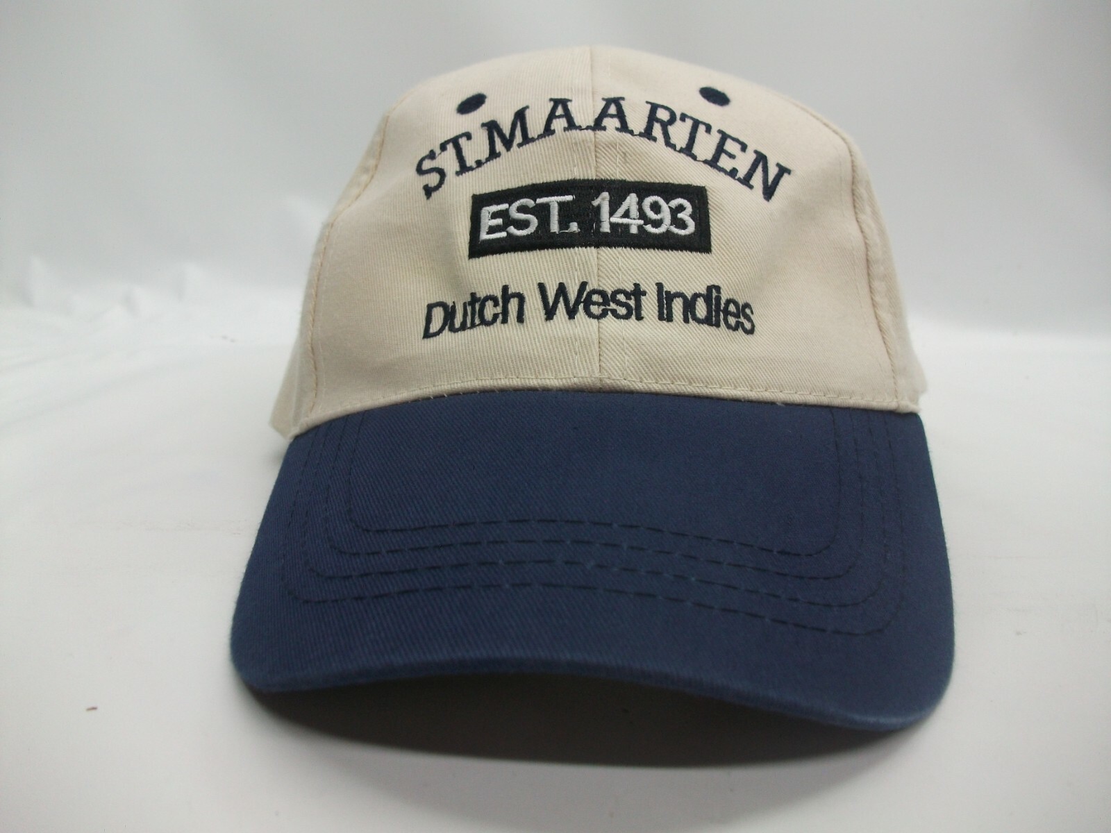 St Maarten Est 1493 Dutch West indies Hat Blue Beige Hook Loop Baseball ...