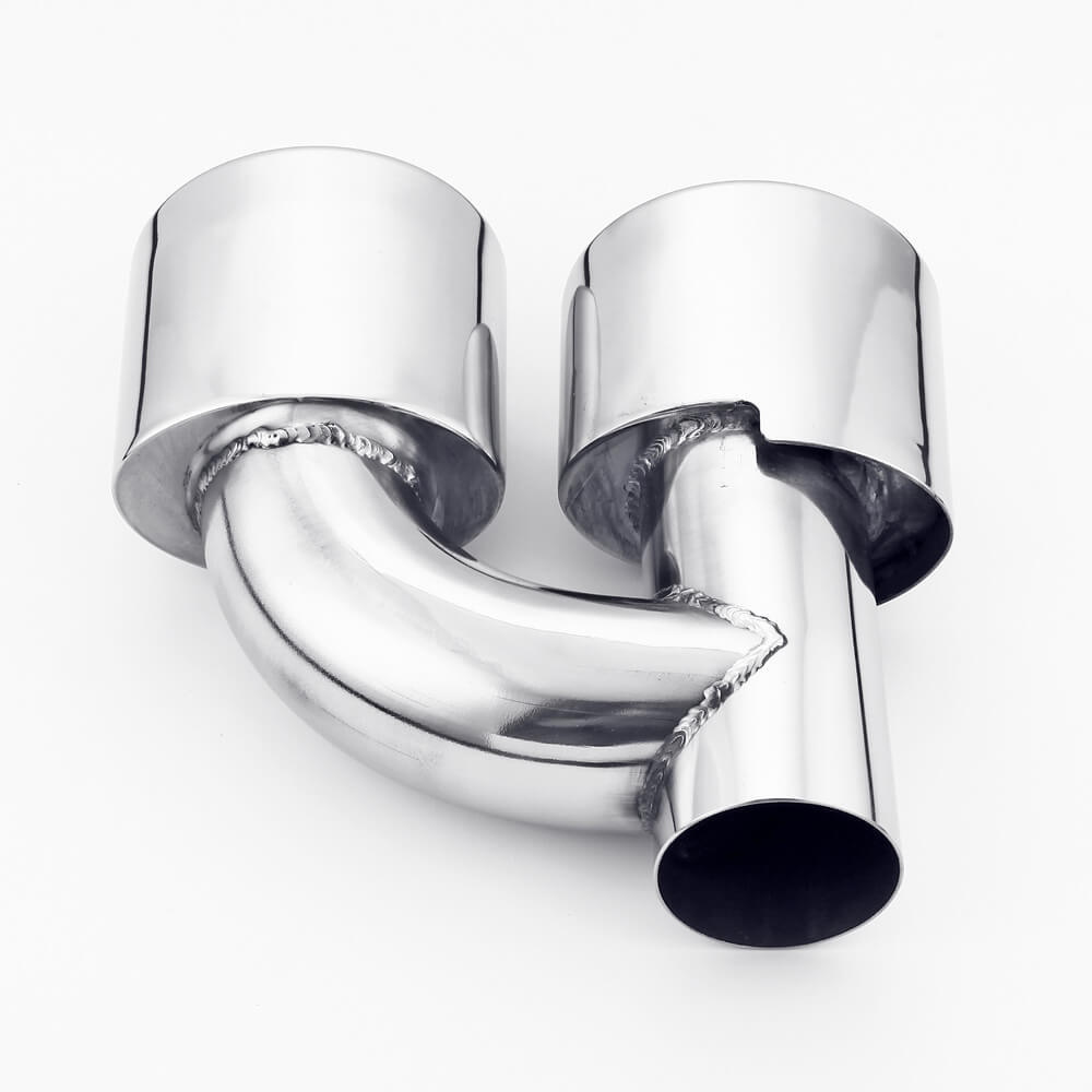 2.25" Inlet Dual Oval Outlet Staggered Exhaust Tips Slant Cut Stainless ...