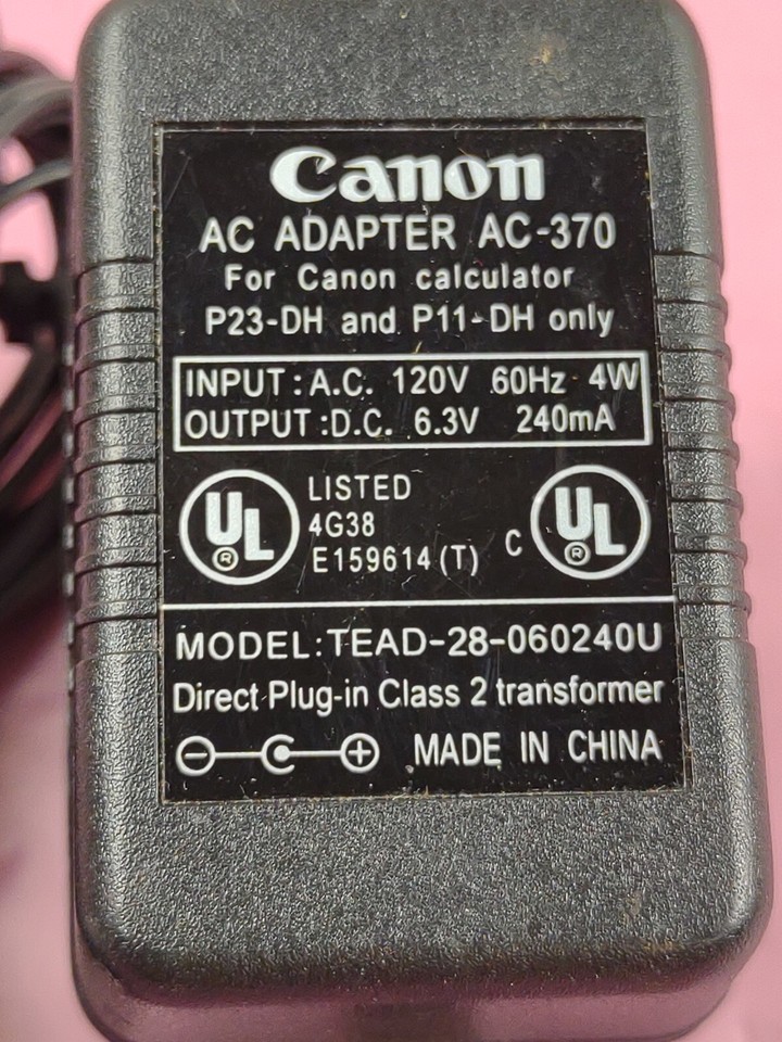 Canon AC Power Adapter AC-370 Model TEAD-28-060240U Input 120v Output 6 ...