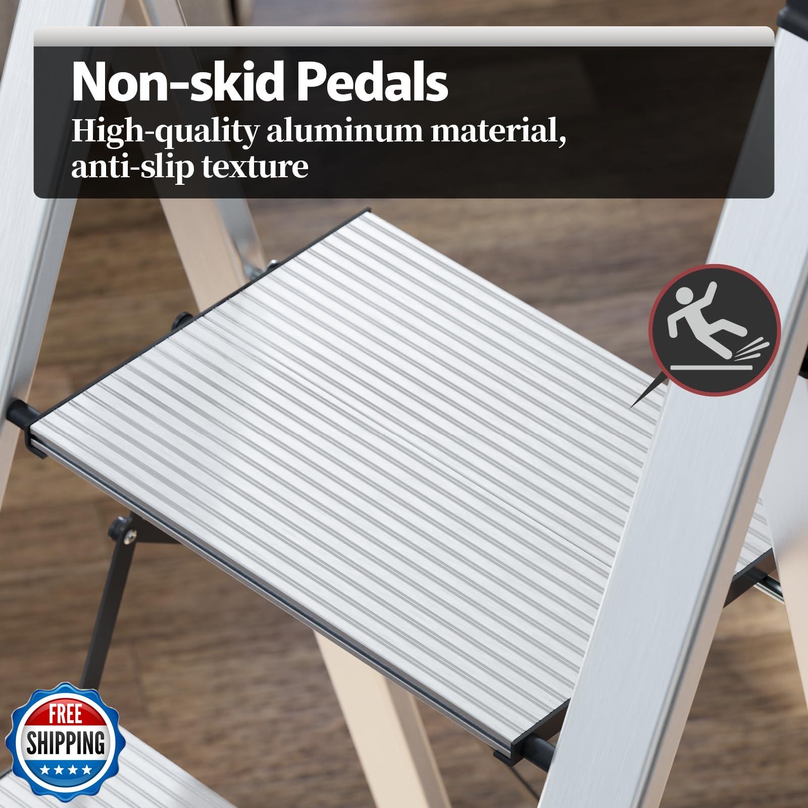 KINGRACK Aluminium 5 Step Ladder, Lightweight Step Stool with Non-Skid ...