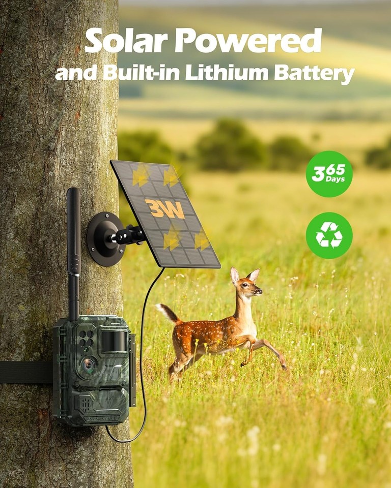 Trail Camera Solar Powered, 4G LTE Cellular Game Wildlife Camera Night ...
