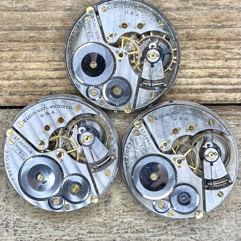 16s Elgin Pocket Watch Movements - Grade 466 - 17 Jewels, Adjusted 4 ...