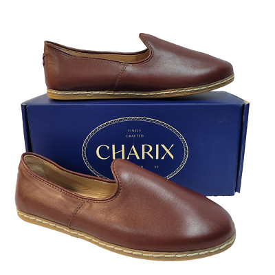 NIB $185 Charix CLASSIC Artisan COGNAC Leather Slip On Flats Shoes Size ...