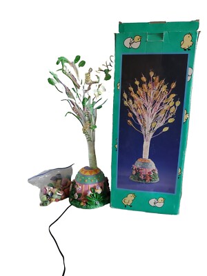 Vintage Fiber optic Easter Tree 18" Bunny Rabbits Easter Egg Tree W ...