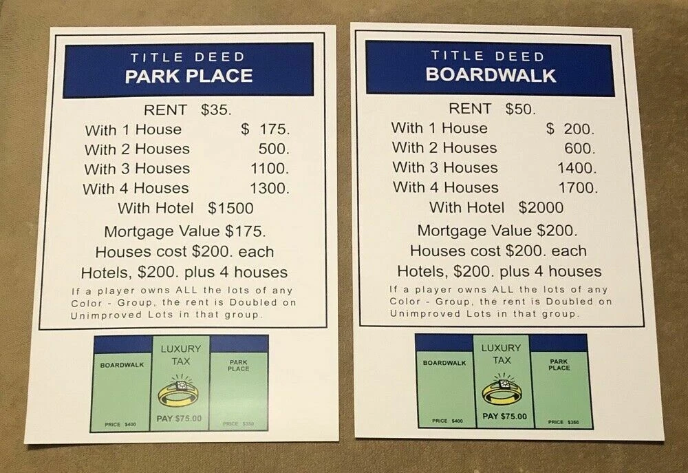 Monopoly Property Cards Boardwalk