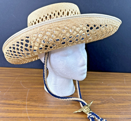 Vintage Straw Weaved Hat w/ Bullhead Tie ~ Fabini New York ~ Made in ...