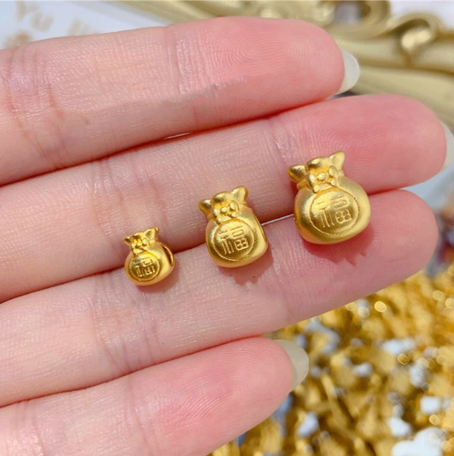 Pure 24K 999 Yellow Gold Lucky Fu Bag Beaded Pendant Bracelet DIY ...