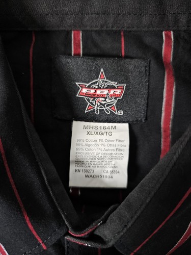 PBR Western Pearl Snap Shirt Black Pinstripe Red Silver Bull Riders ...