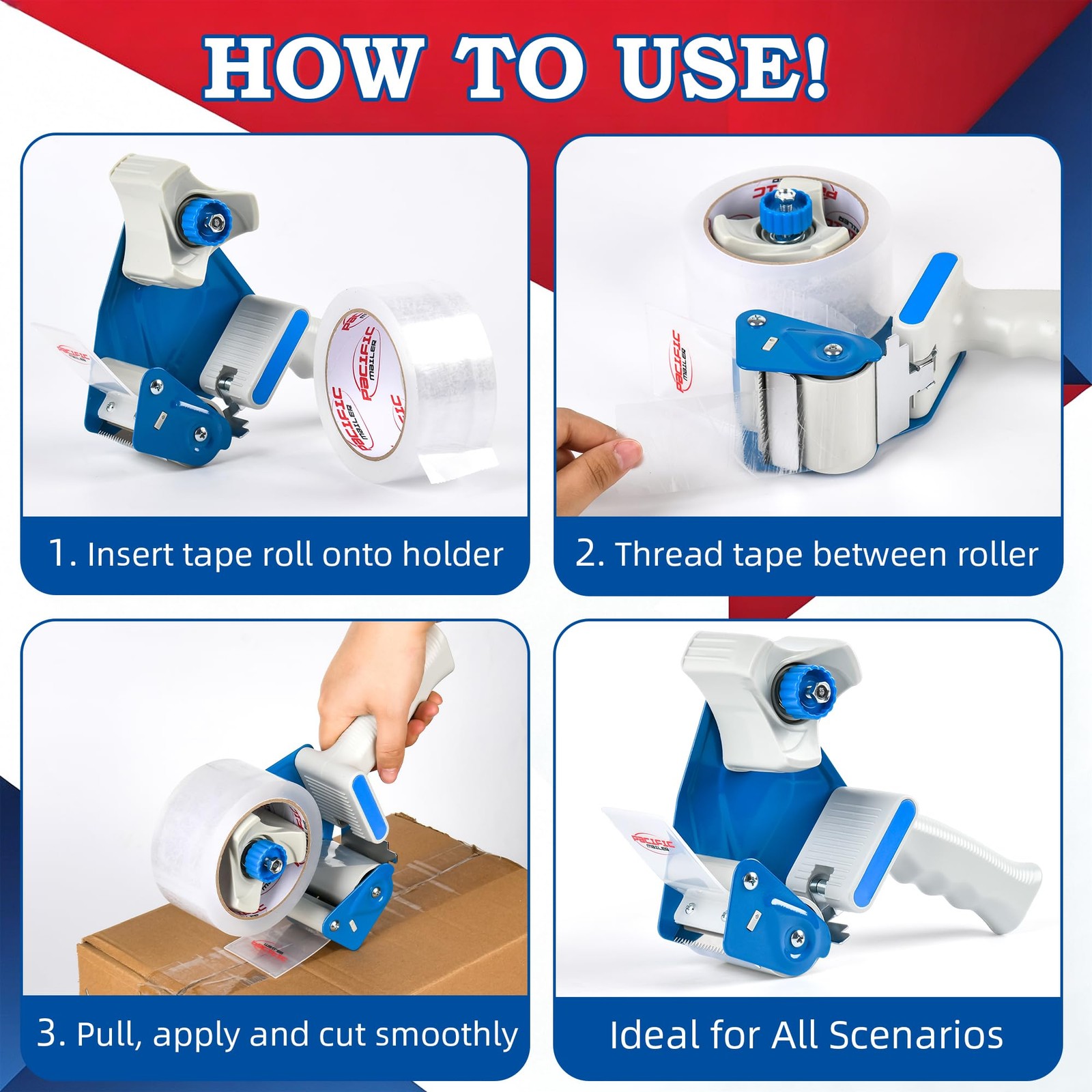 2 Inch Tape Gun Dispenser with Carton Packing Tape - Lightweight Side ...