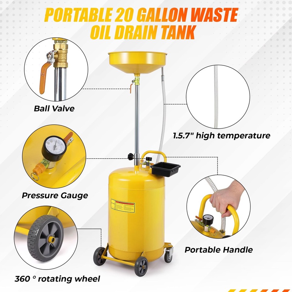 8/20 Gal Waste Oil Drain Tank Portable Air Operate Oil Drain Adjustable ...