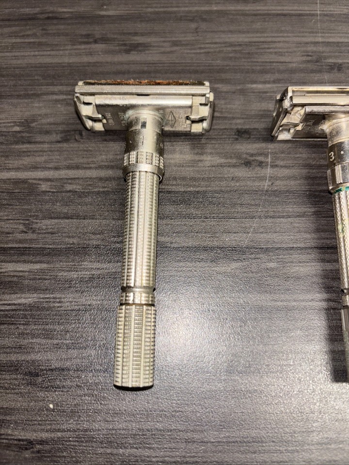 (2) Vtg 1959 Gillette Fat Boy Adjustable TTO Safety Razor Made in USA 2 ...