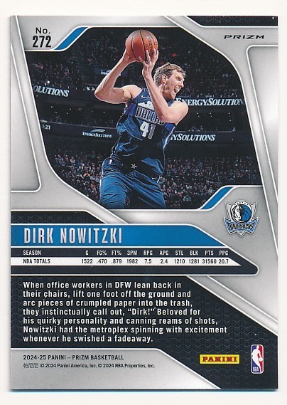 DIRK NOWITZKI 2024-25 PANINI PRIZM SILVER #272 DALLAS MAVARICKS ...