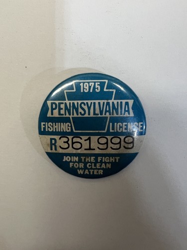 VTG 1975 Pennsylvania Fishing License Resident Metal Round Pinback Pin ...