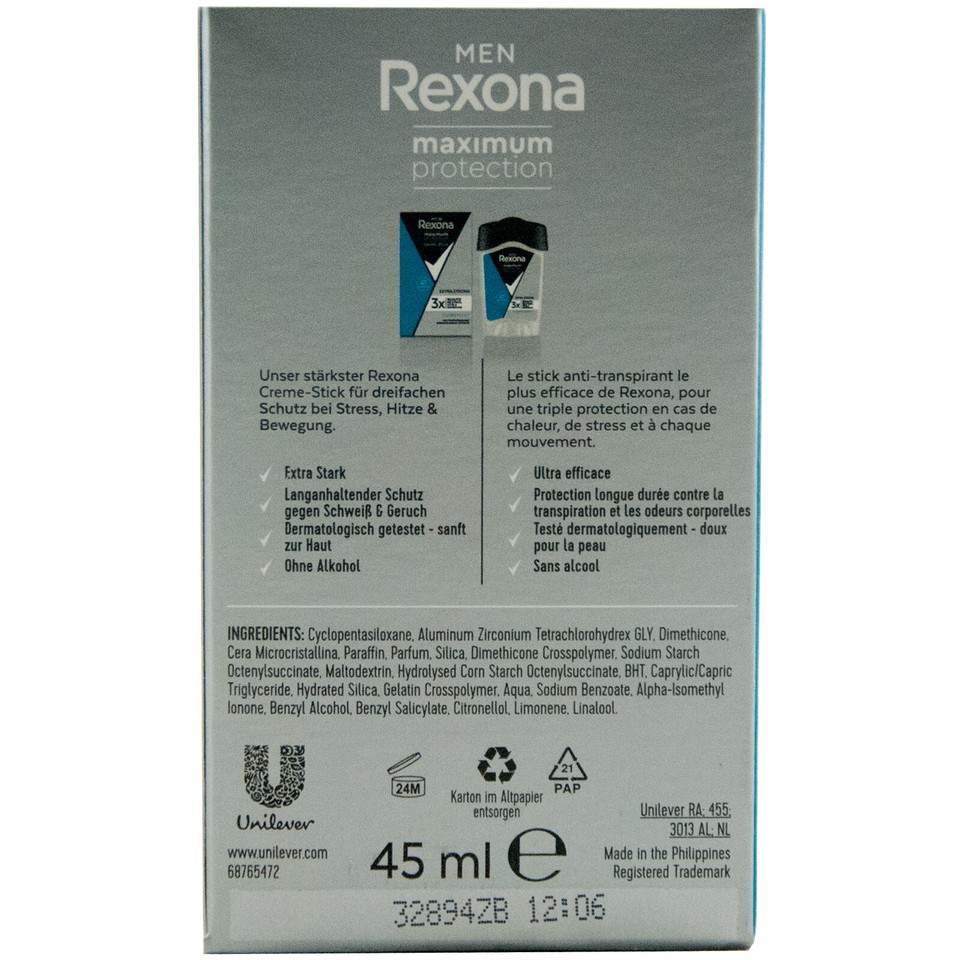 Rexona Men Deodorant Stick Clean Scent 12 x 45ml Maximum Protection ...