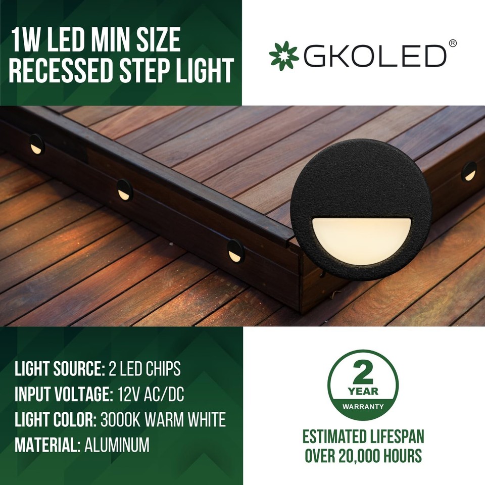 12 Pack Recessed Low Voltage LED Step Riser Light, Diameter 1" Mini ...