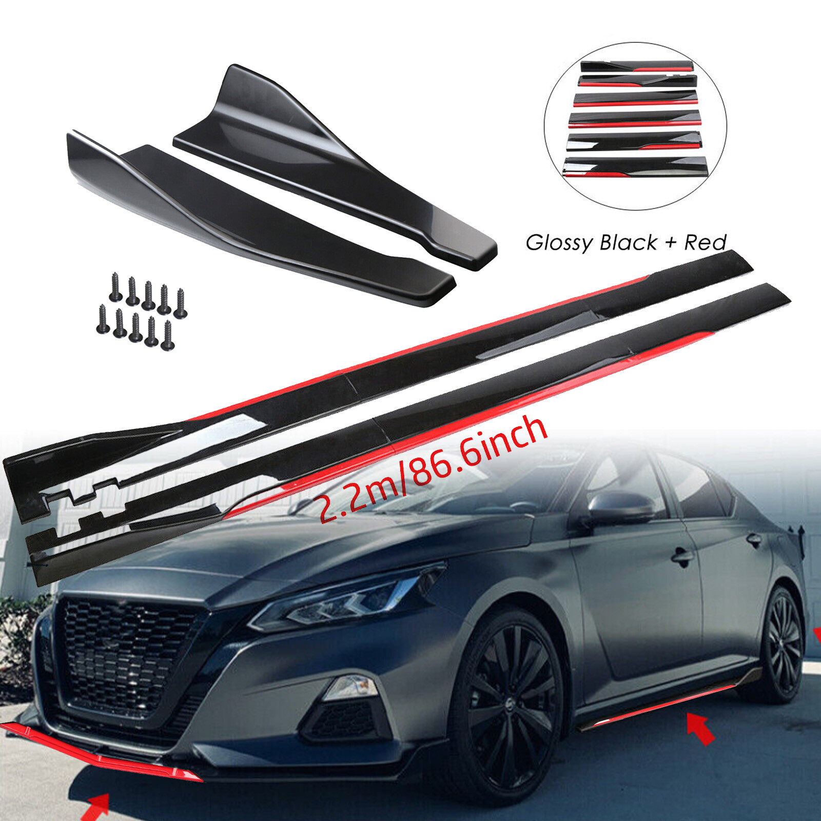 Gloss Black Red Side Skirt Rear Bumper Chin Lip Spats For Nissan Altima ...