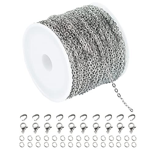 65 Feet Jewelry Chains for Jewelry Making Flat Cable Chain Link Spool ...