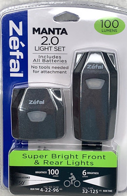 Zefal Manta 2.0 LED Front & Rear Bike Lights Set Super Bright 100 ...