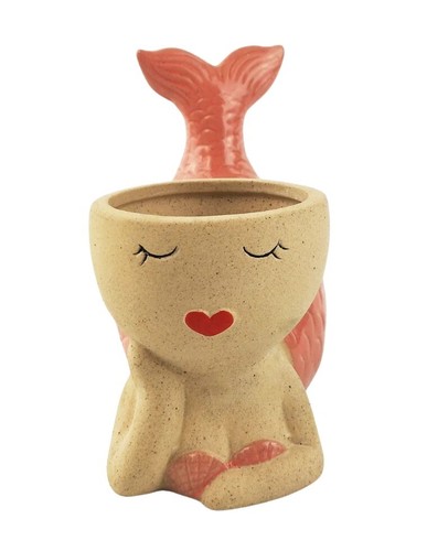 NEW! Coral Color Ceramic Mermaid Cache Pot Coastal/Beach Decor 6.5"W | eBay