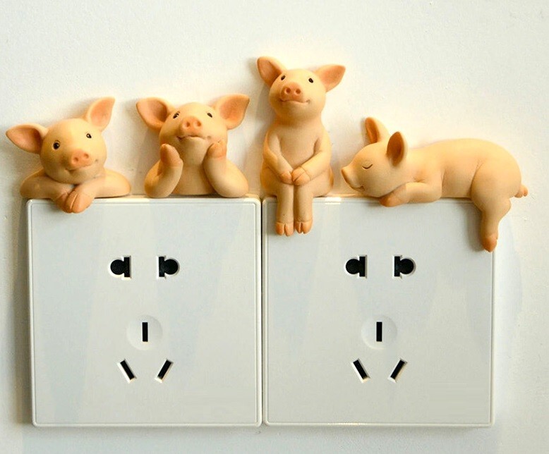 Cute Pig Switch Sticker Resin Wall Socket Statue Bedroom Home Decor | eBay