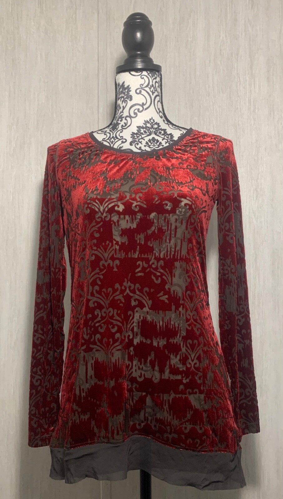 Simply Vera Vera Wang - Red & Black Velvet Sheer Blou… - Gem