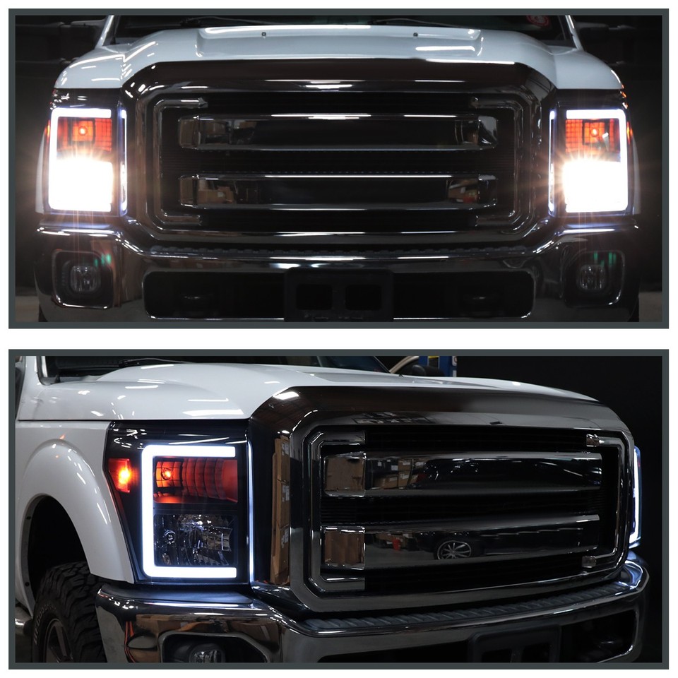 Black Fits 2011-2016 Ford F250 F350 F450 SuperDuty LED Tube Headlights ...