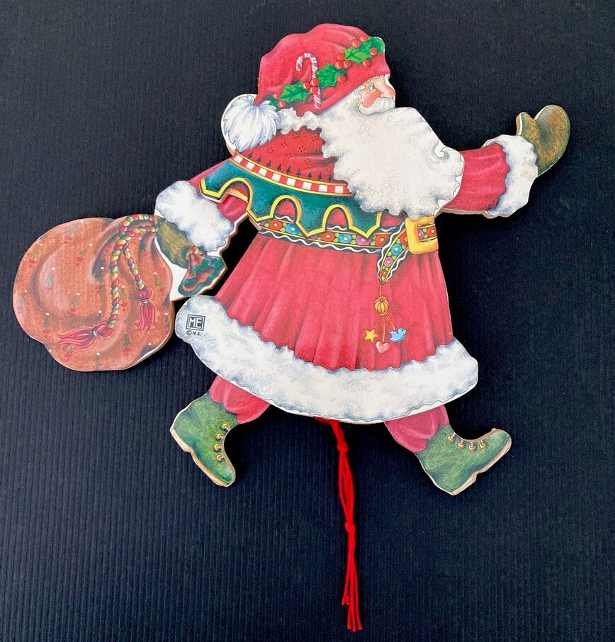 VINTAGE MARY ENGELBREIT WOODEN PUPPET PULL STRING CHRISTMAS SANTA w ...