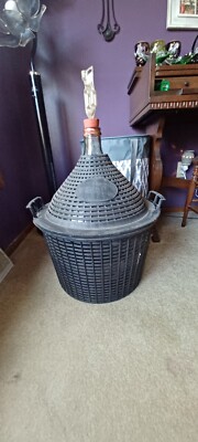 Vintage Italian Clear Demijohn Wine Making Carboy L 34 with basket ...