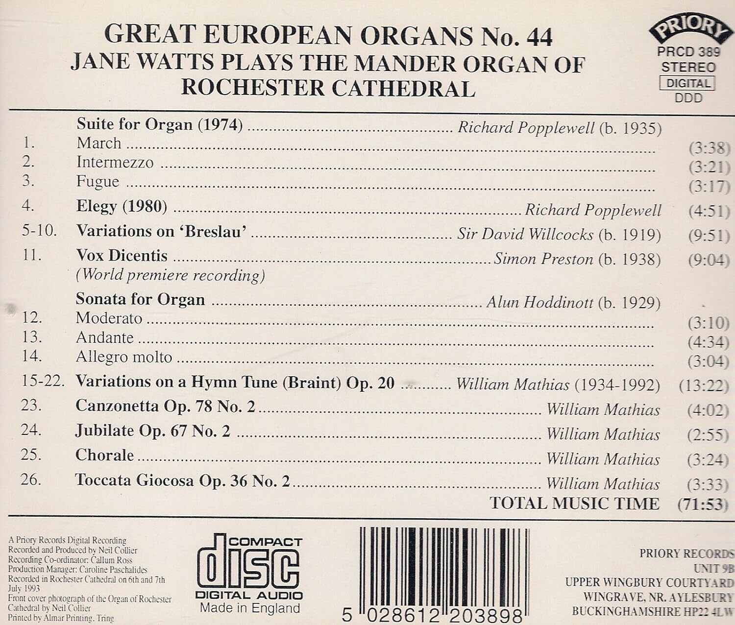 Great European Organs No. 44 Jane Watts plays the Mander Organ of ...