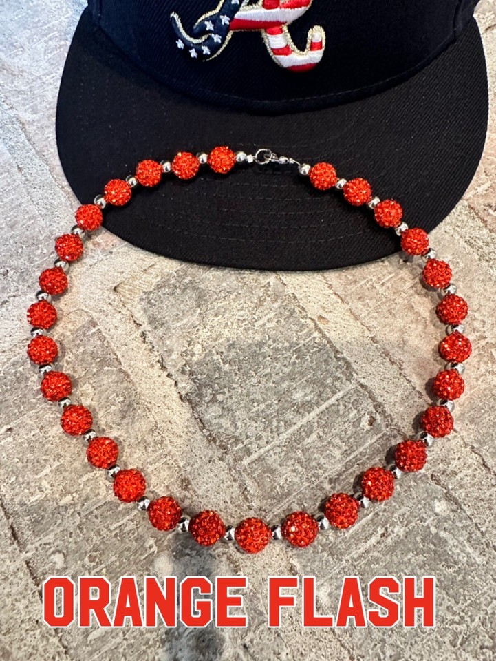 (CUSTOM SIZES) MLB Inspired Rhinestone Beaded Baseball Necklace (16” 18 ...