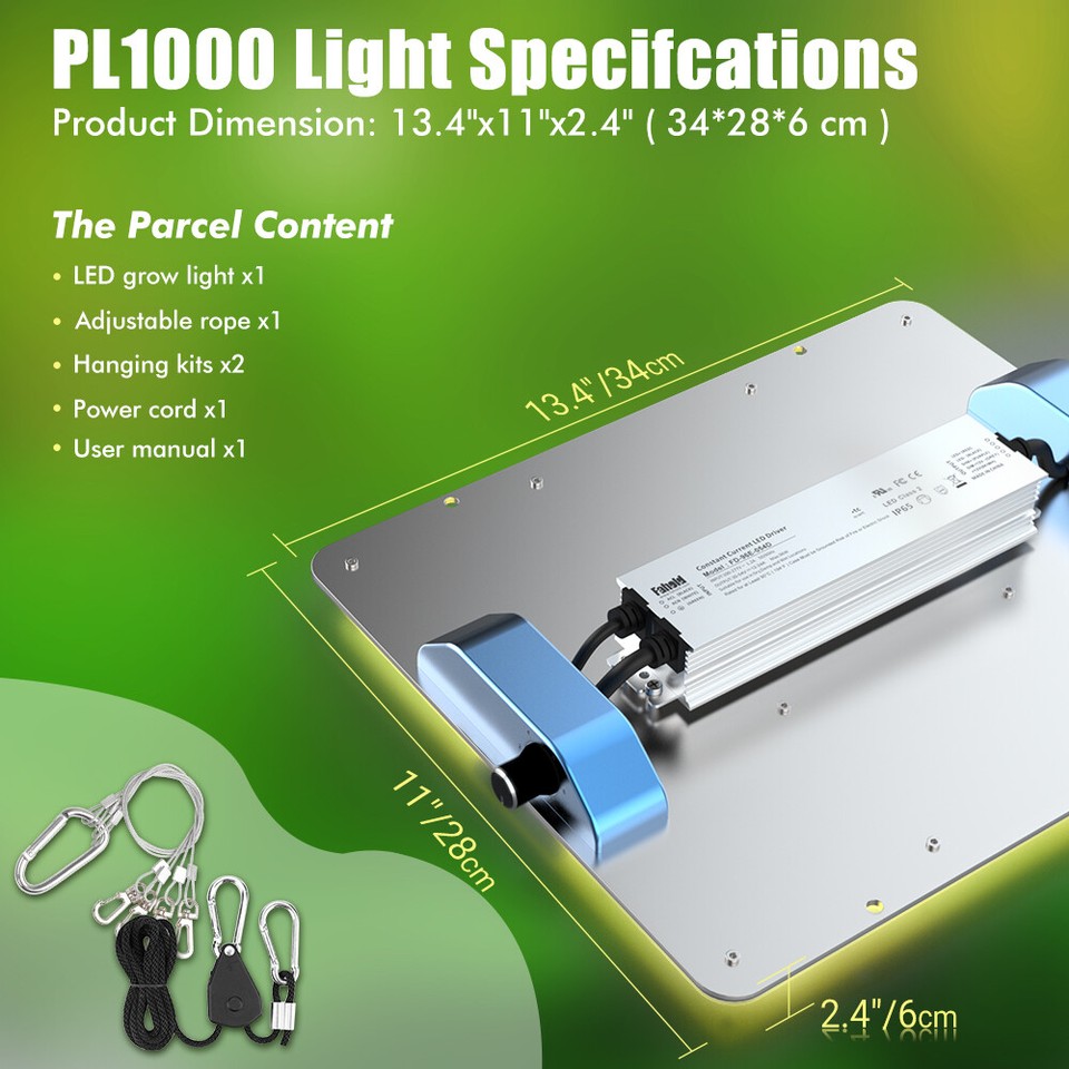 PHLIZON 1000W Quantum Samsung LED Grow Light Board Full Spectrum ...