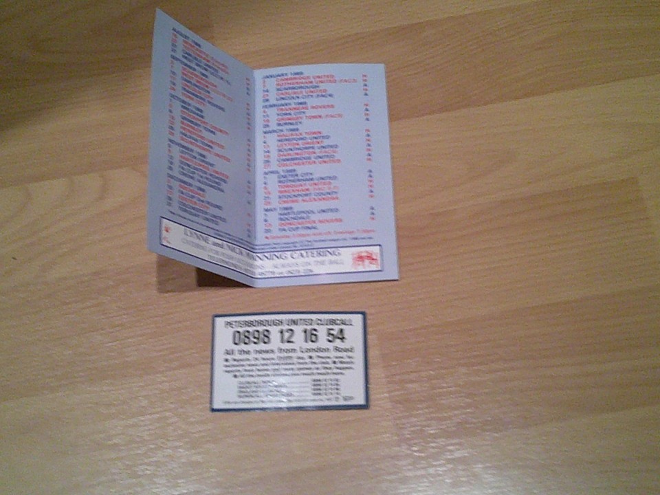 peterborough united fixture list 1988/89 season and clubcall card | eBay UK
