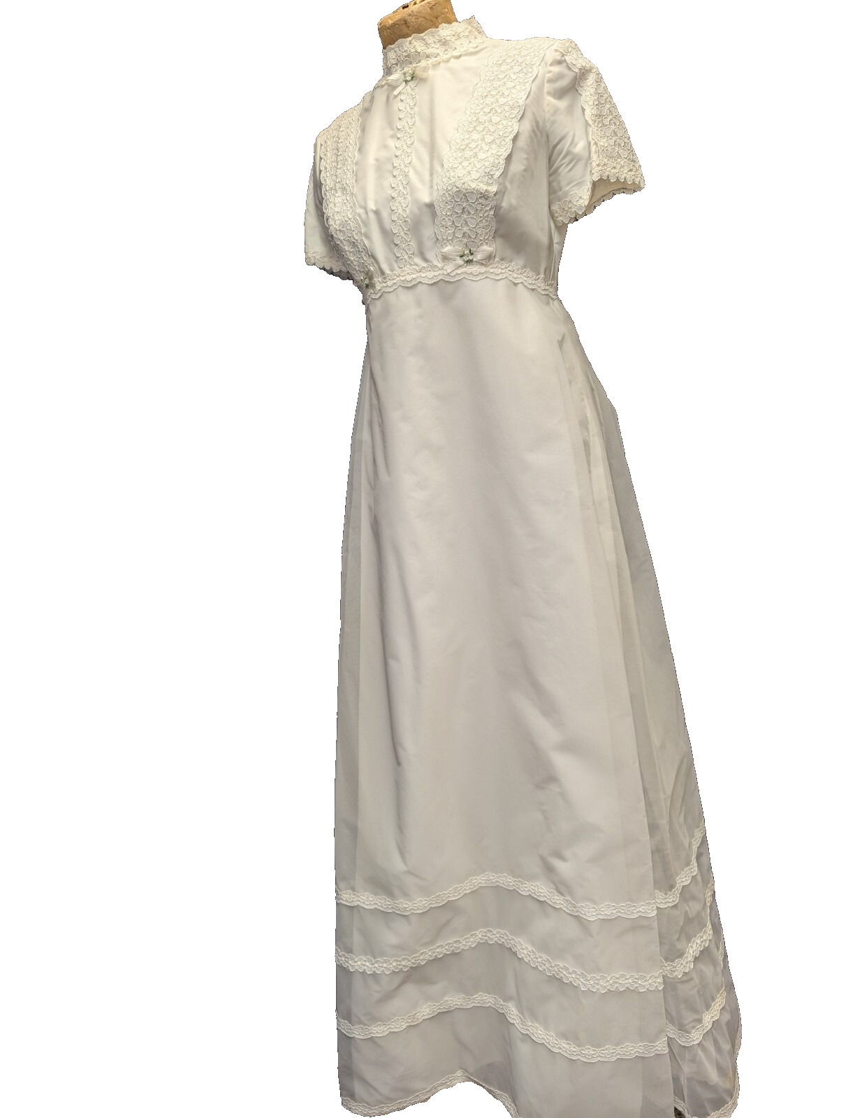 Vintage 1950's 60's White Chiffon Mesh & Lace Wedding… - Gem